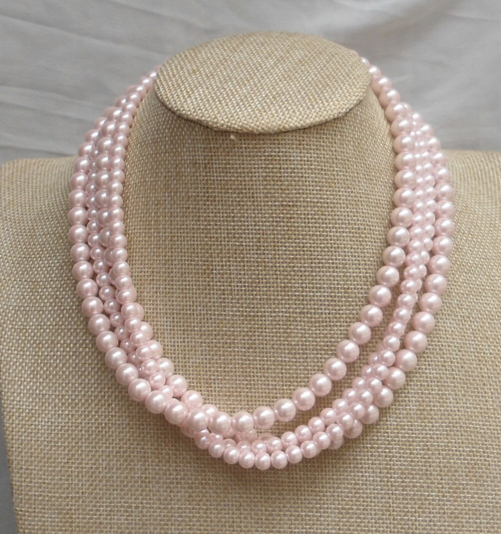 Light Pink Necklacewedding Necklace 4 Pearl Necklacewedding | Etsy