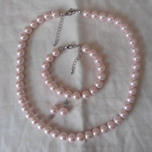 Light Pink Pearl Sets,pearl Necklace,pearl Bracelet,stud Earring,glass ...