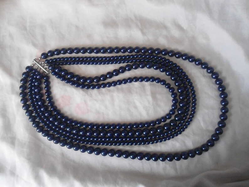 Navy Blue Pearl Necklaces, Wedding Necklace,pearl Necklace, 5 Strands ...