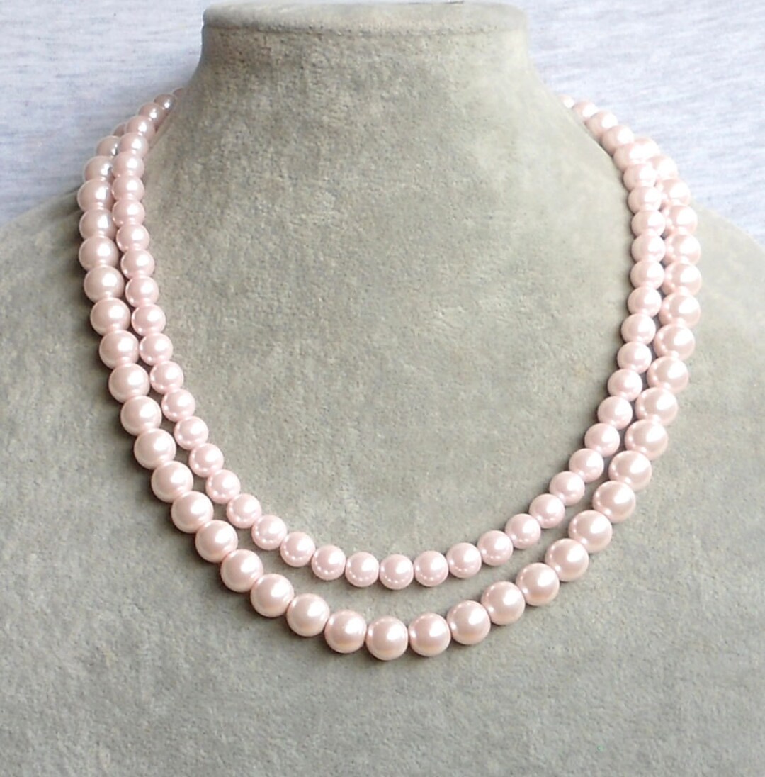 Light Pink Pearl Necklace,two Strand Pearl Necklace,glass Pearl ...