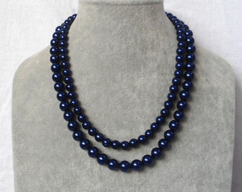 Navy Blue Pearl Necklaces Wedding Necklacepearl Necklace | Etsy
