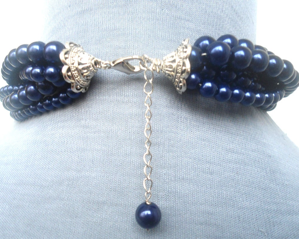 Navy Blue Pearl Necklace6 Strands Pearl Necklacewedding | Etsy