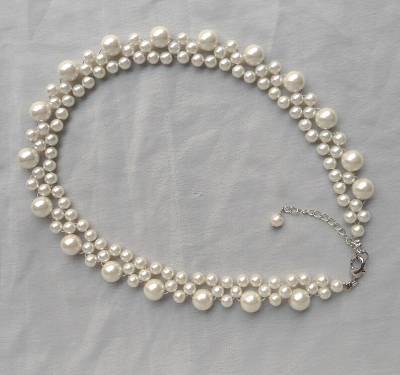 Pearl Necklace, Ivory Pearl Necklace ,glass Pearl Necklace,3 Strands ...