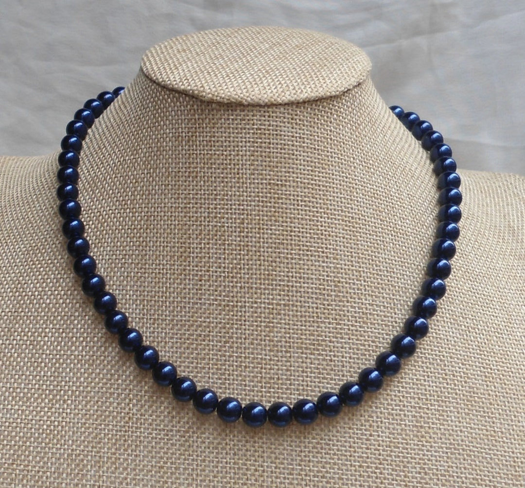 Navy Blue Pearl Necklace,8mm Pearl Necklace,single Pearl Necklace ...