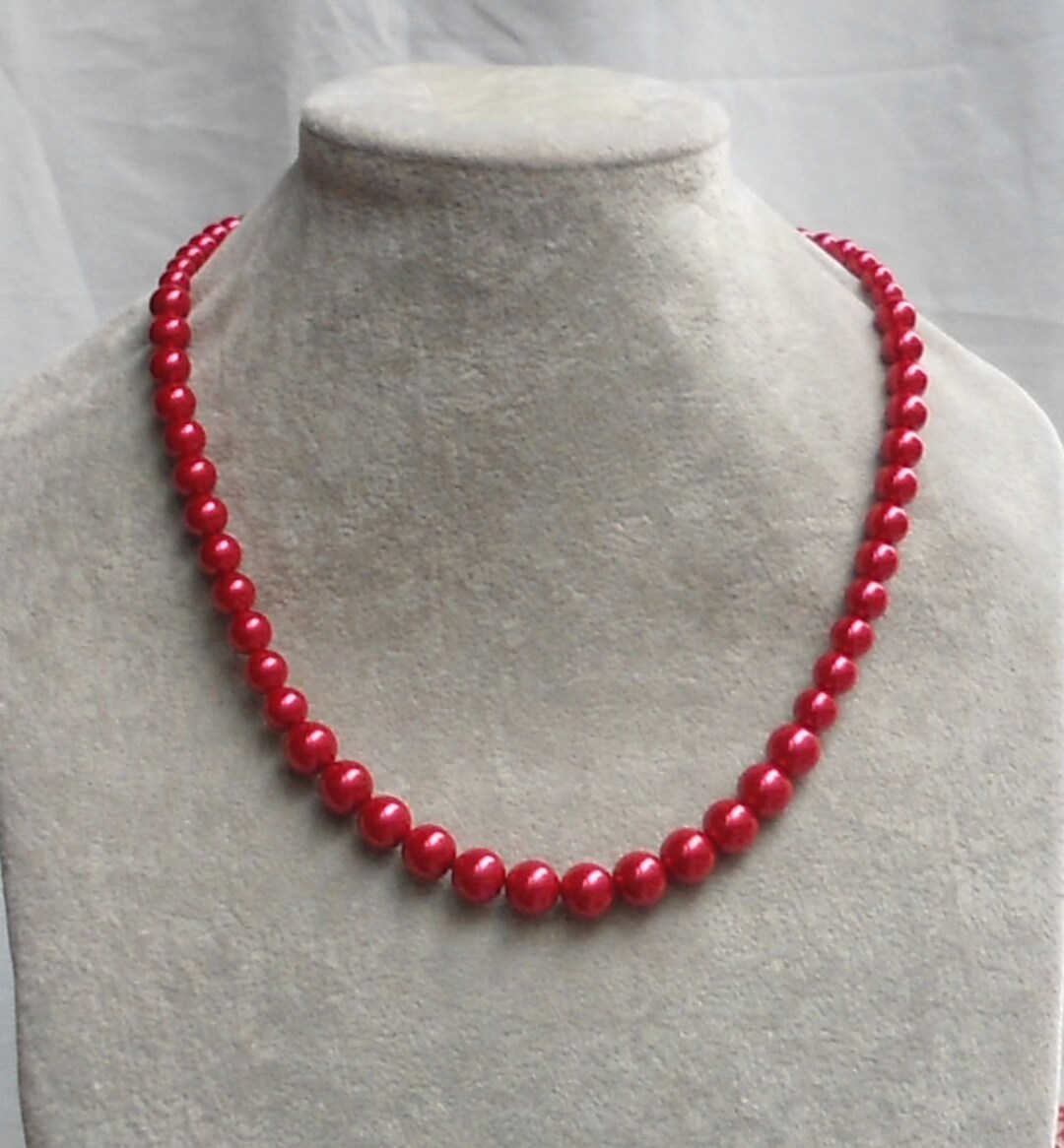 Red Pearl Necklace,one Strands Necklace,wedding Jewelry, Glass Pearl ...
