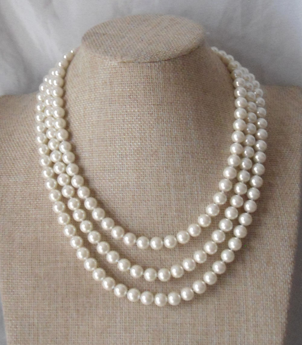 Long Pearl Necklace,60"glass Pearl Necklace,8mm Ivory Pearl Necklace ...