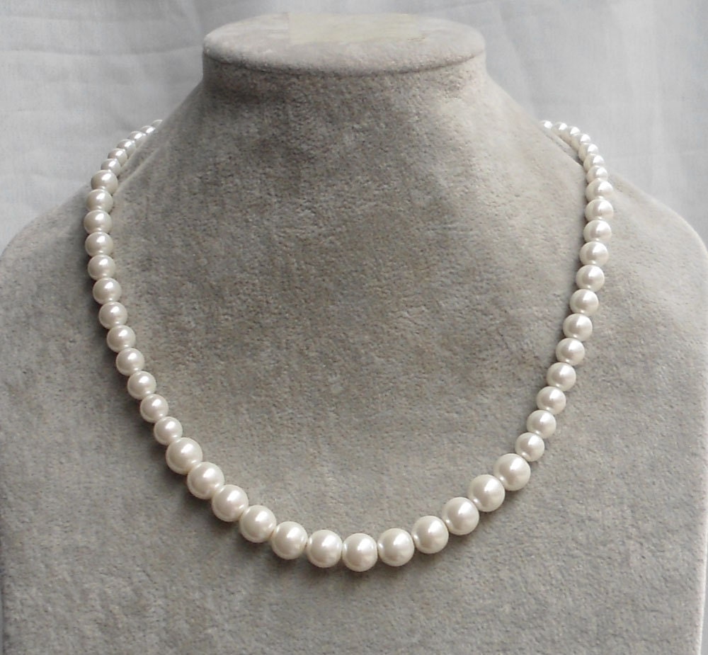 Pearl Necklace Ivory Pearl Necklace glass Pearl Necklaceone - Etsy