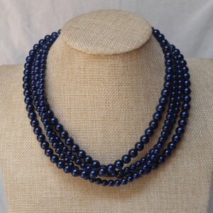Navy Blue Pearl Necklace,4 Strands Pearl Necklace,wedding Jewelry,18 ...