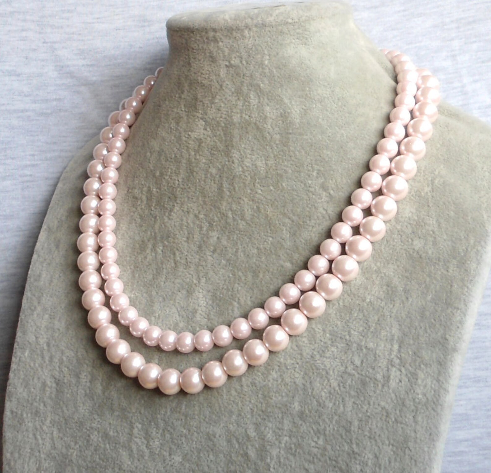 Light Pink Pearl Necklacetwo Strand Pearl Necklaceglass | Etsy
