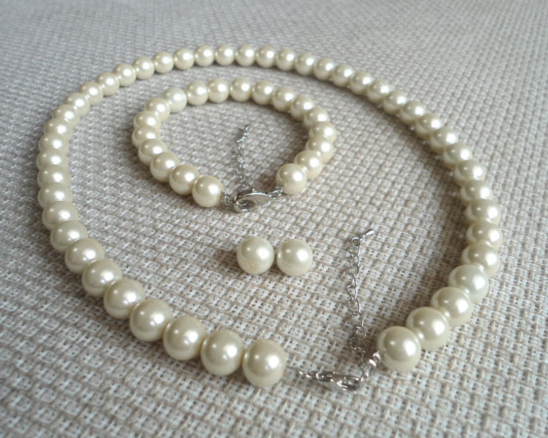 Ivory Pearl Sets,pearl Necklace,pearl Bracelet,pearl Stud Earrings ...