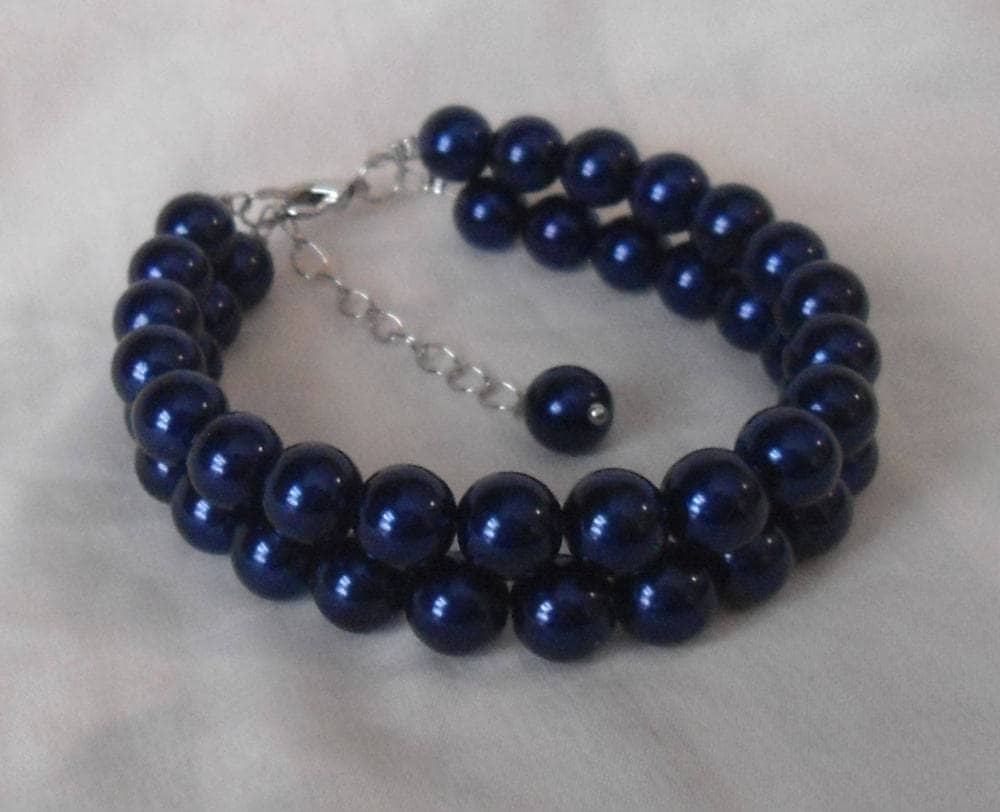 Navy Blue Pearl Bracelet,2 Strands Pearl Bracelet,,wedding Jewelry ...