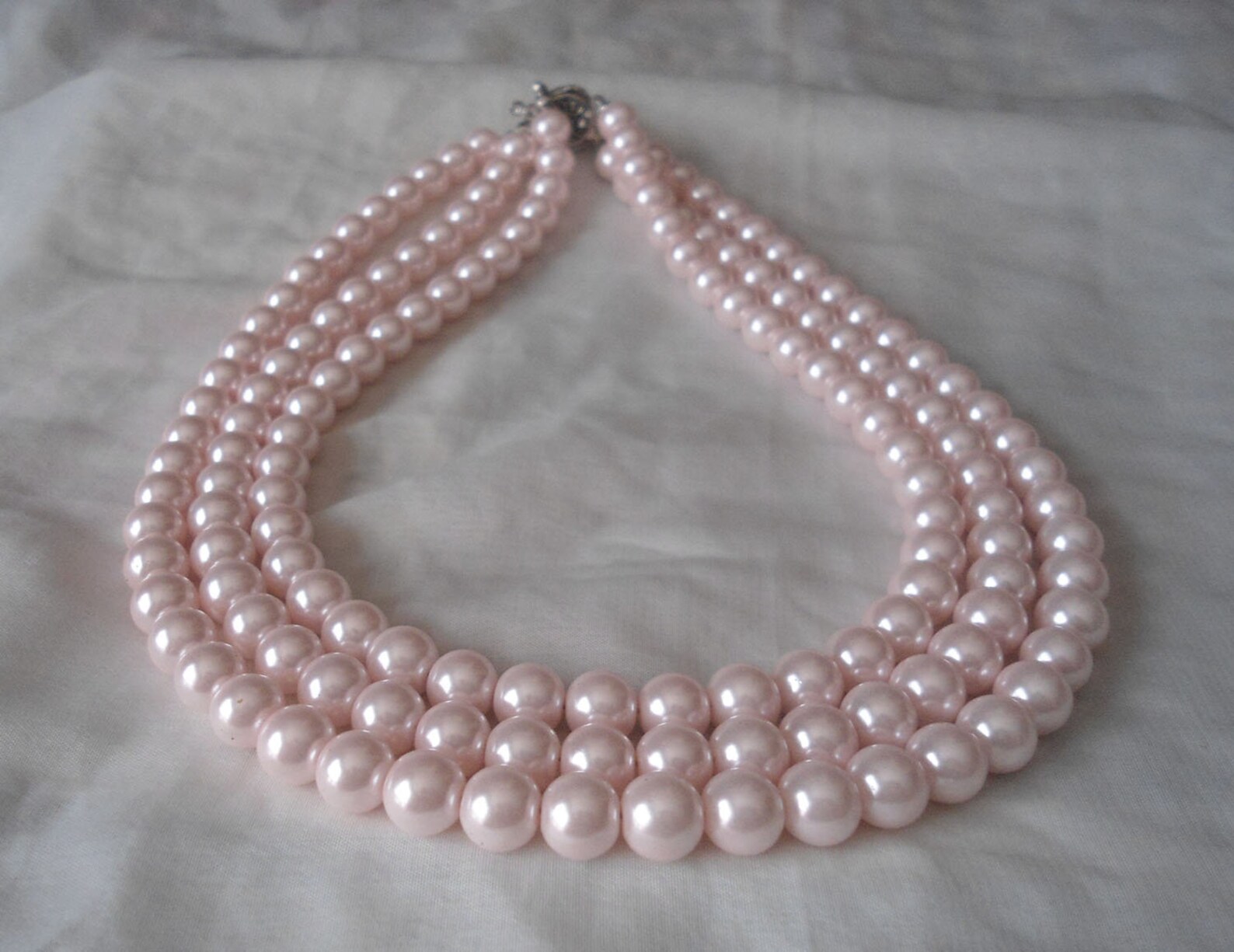 Light Pink Pearl Necklace Glass Pearl Necklace3 Strands - Etsy