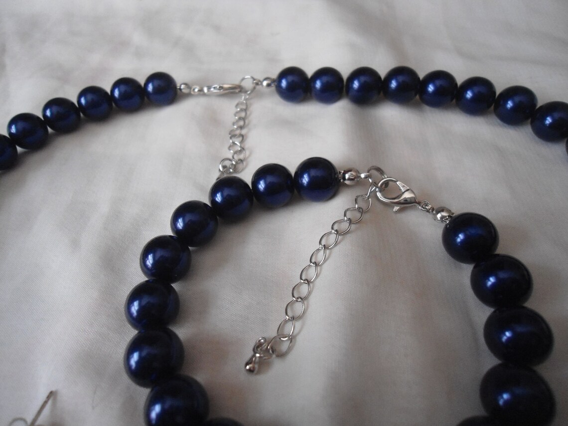Navy Blue Pearl SetsPearl Necklacepearl braceletGlass Pearl | Etsy