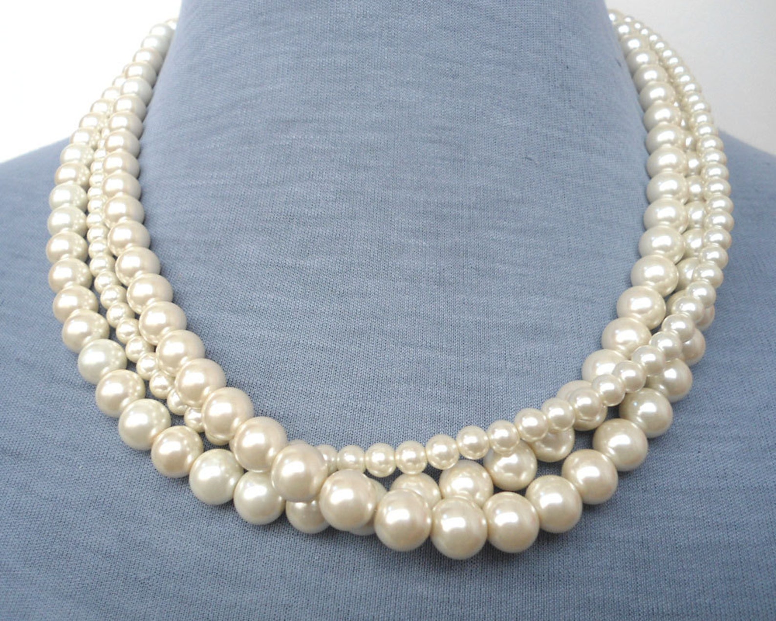 Pearl Necklace Ivory Pearl Necklace glass Pearl Necklace3 - Etsy