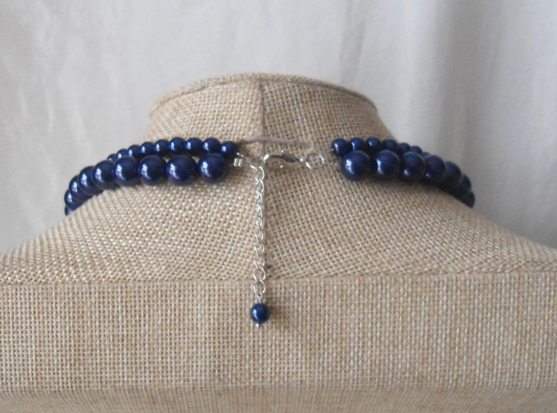 Navy Blue Pearl Necklaces, Wedding Necklace,18 Inches Necklace, 2 ...