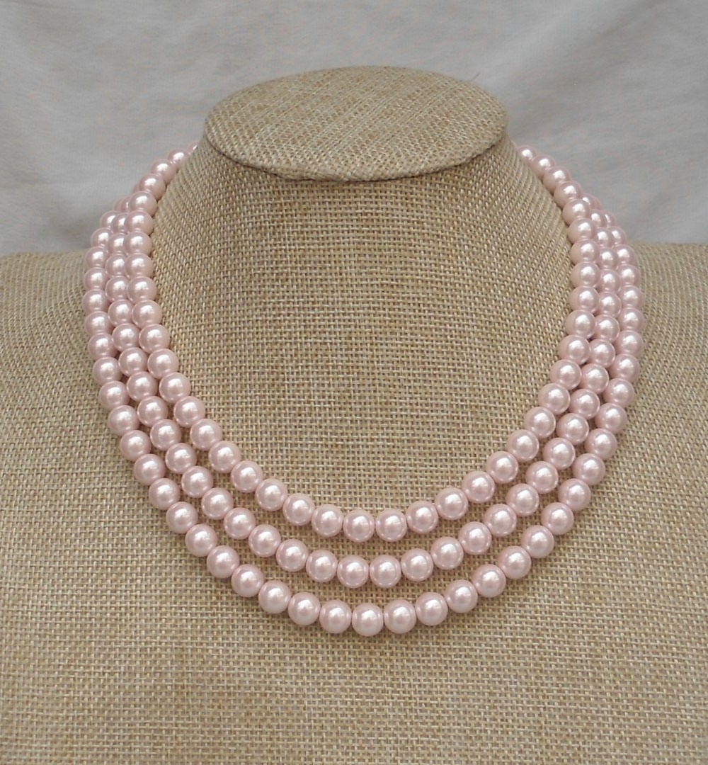 Pearl NecklaceLight Pink Pearl Necklace Glass Pearl | Etsy