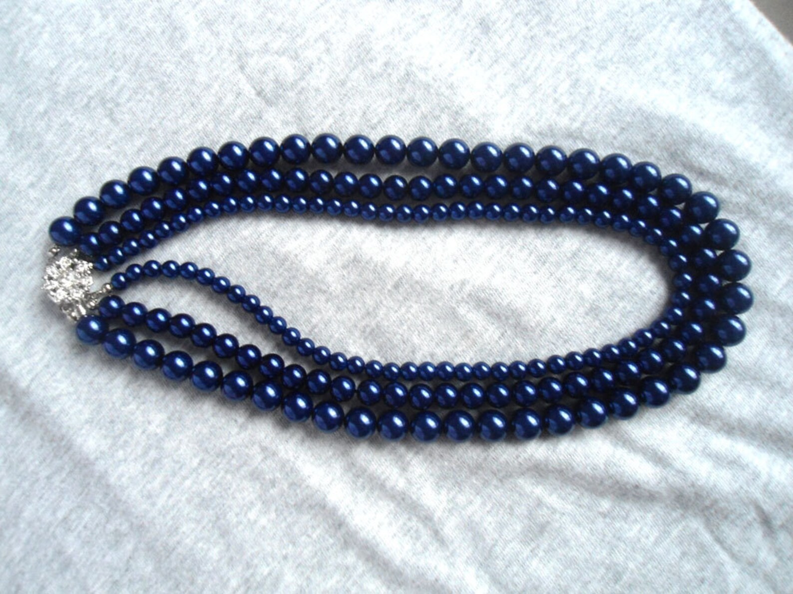 Navy Blue Pearl Necklaces, Wedding Necklace,pearl Necklace, 3 Strands ...