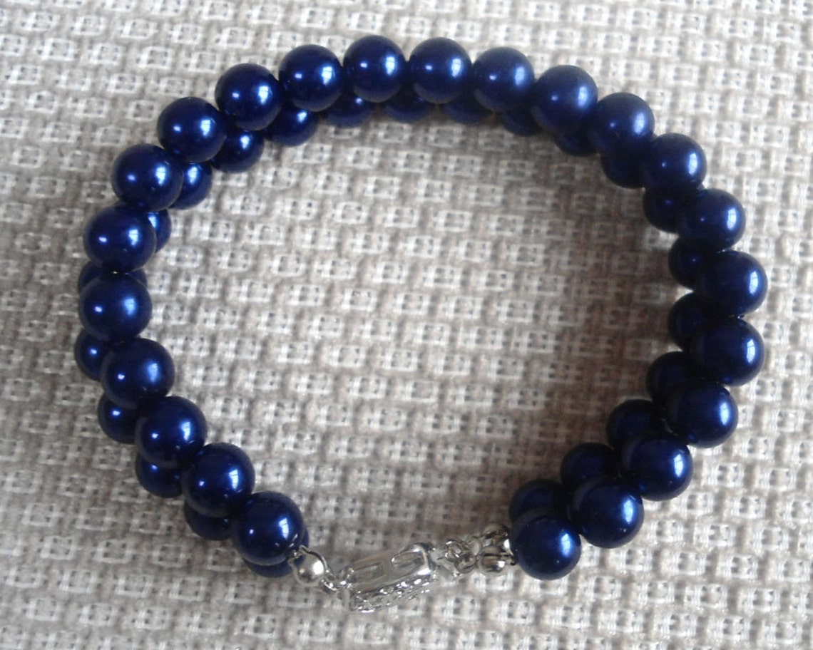 Navy Blue Pearl Bracelet,2 Strands Pearl Bracelet,,wedding Jewelry ...