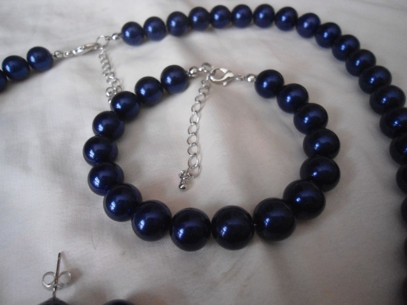 Navy Blue Pearl SetsPearl Necklacepearl braceletGlass Pearl | Etsy