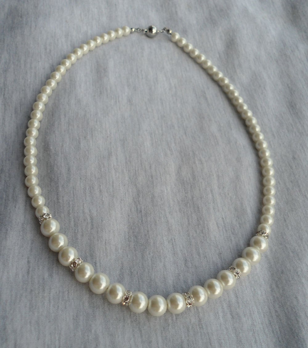 Pearl Necklacepearl and Rhinestone Necklaces Glass Pearl - Etsy