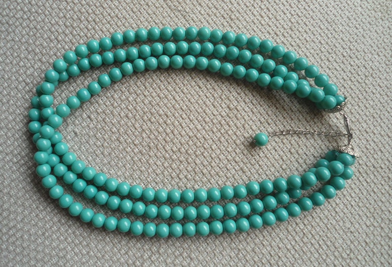 Turquoise Pearl Necklace,wedding Necklace,triple Strands Necklace ...