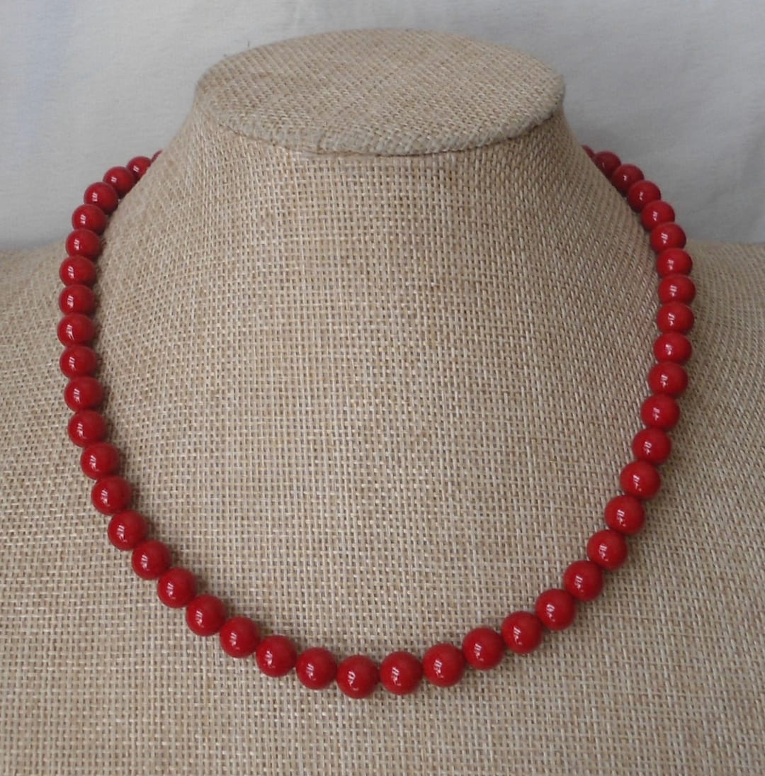 Bright Red Pearl Necklace,wedding Necklace, Shell Pearl Necklace, Pearl ...