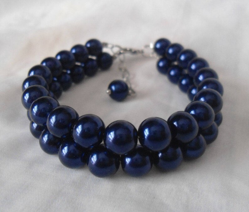 Navy Blue Pearl Bracelet,2 Strands Pearl Bracelet,,wedding Jewelry ...