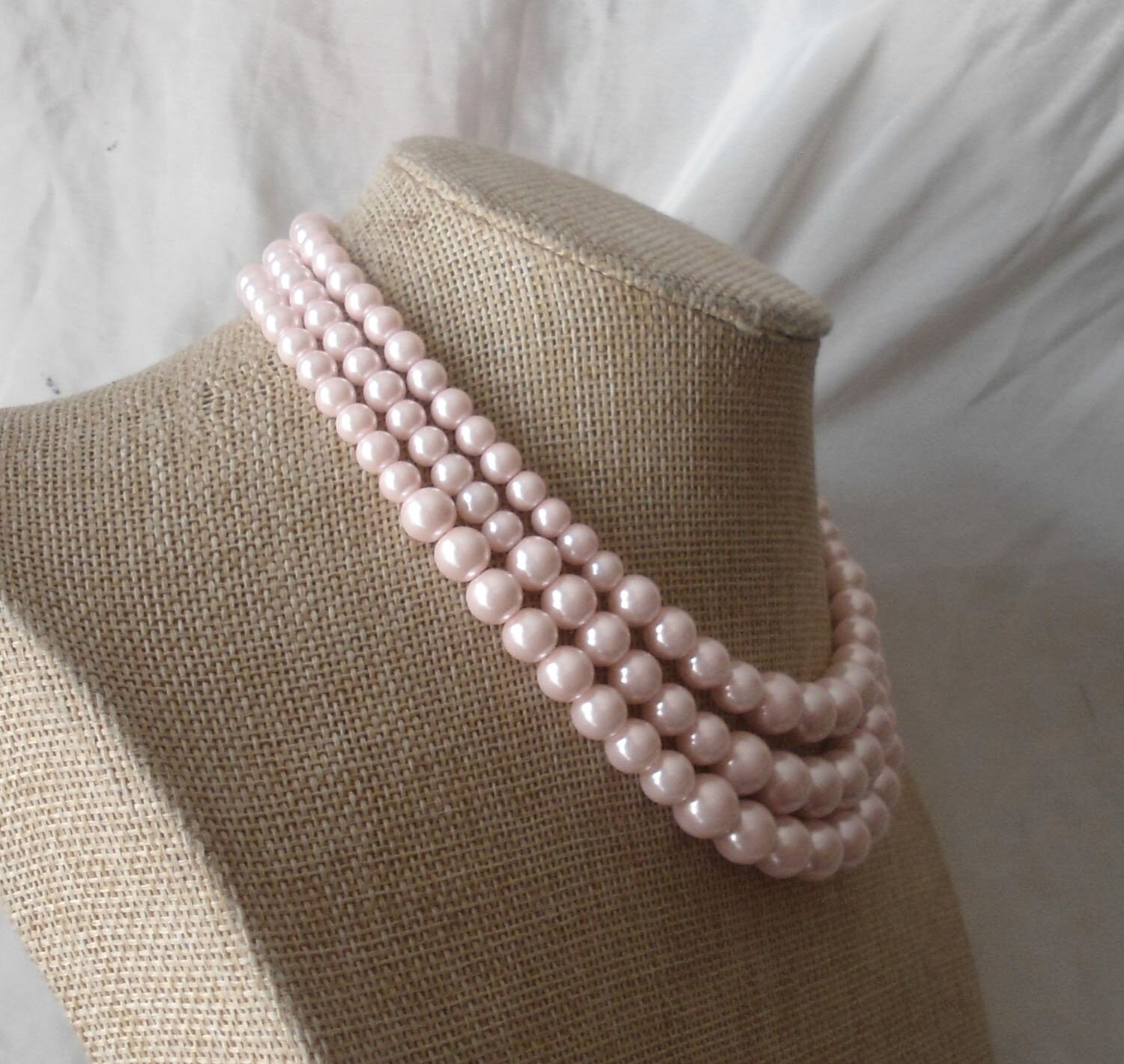 Light Pink Pearl Necklace,3 Strand Pearl Necklace,glass Pearl Necklace ...