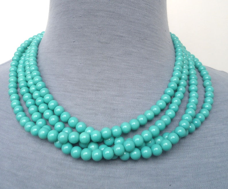Turquoise pearl NecklaceFour Strands pearl NecklaceWedding | Etsy