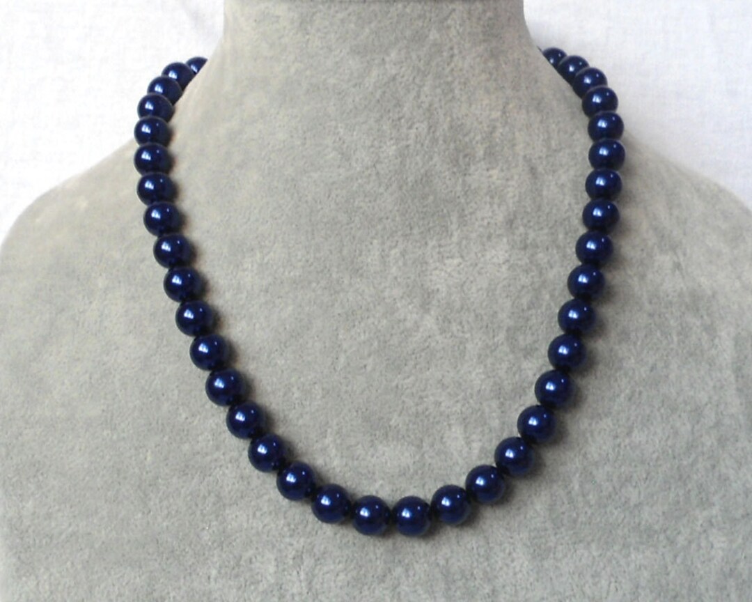 Navy Blue Pearl Necklace,10mm Pearl Necklace,single Pearl Necklace ...