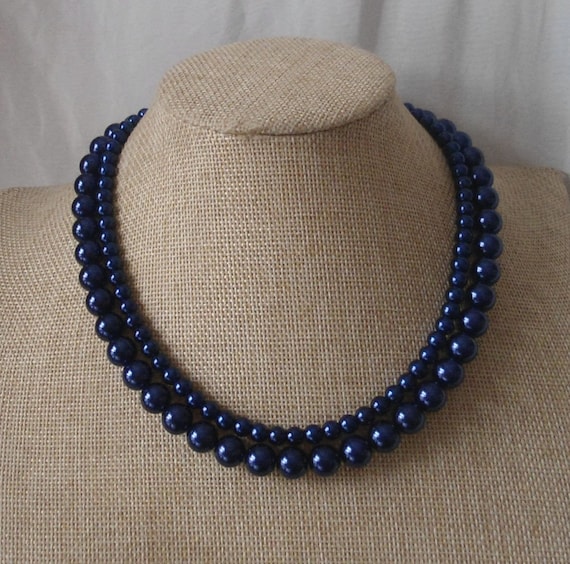 Navy Blue Pearl Necklaces Wedding Necklace18 Inches | Etsy