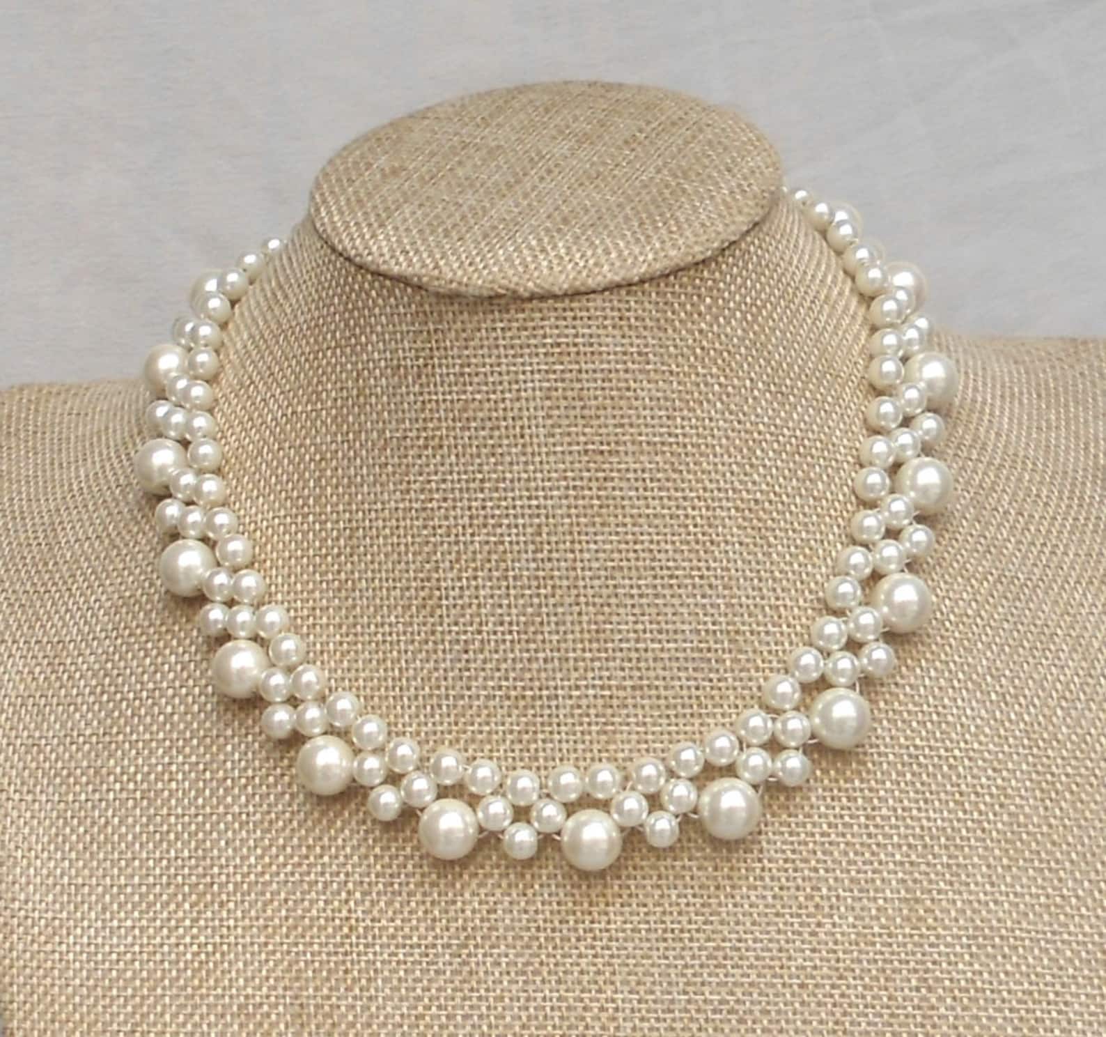 Pearl Necklace Ivory Pearl Necklace glass Pearl Necklace3 - Etsy