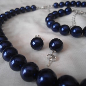 Navy Blue Pearl Sets,pearl Necklace,pearl Bracelet,glass Pearl ,wedding ...