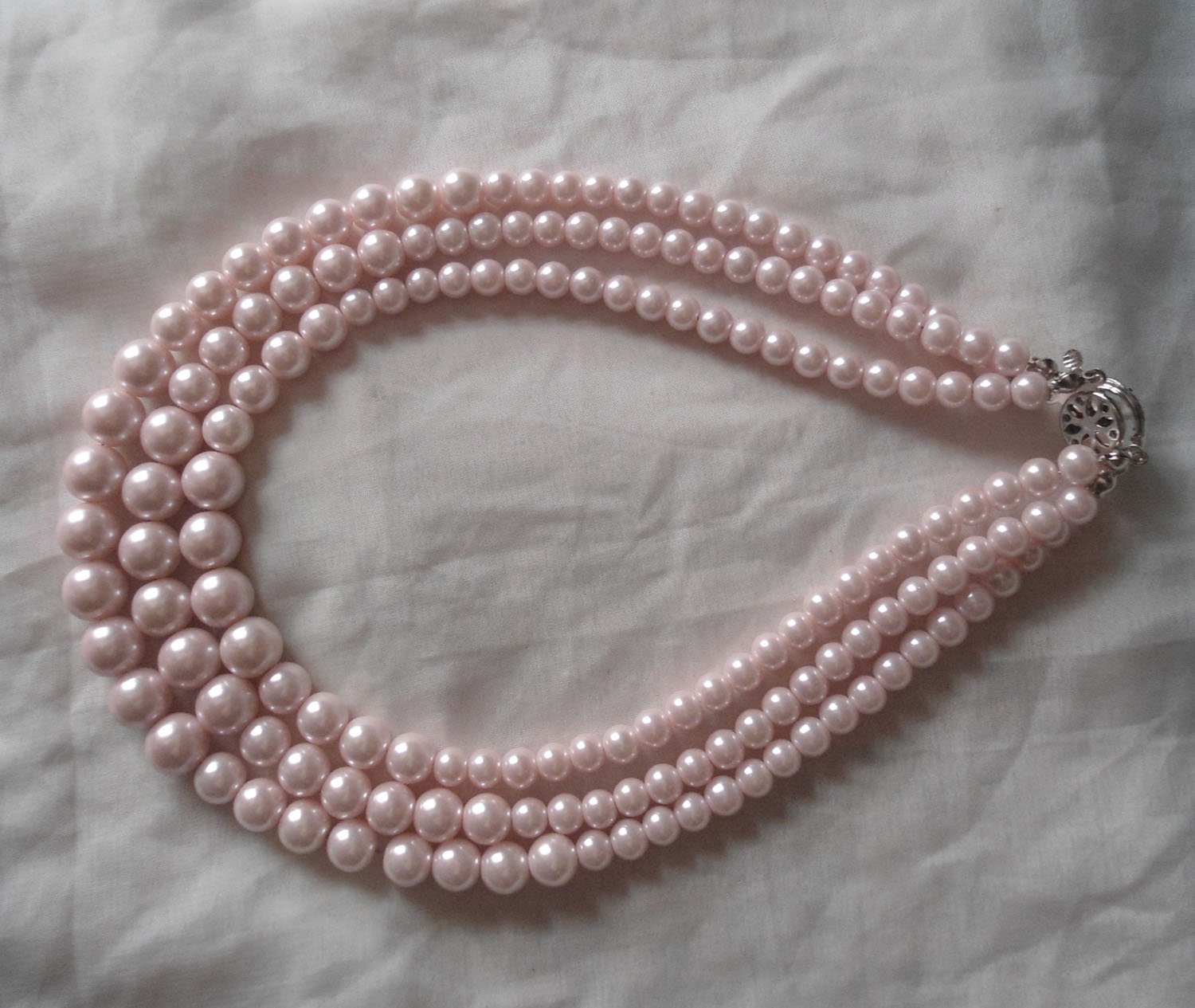 Light Pink Pearl Necklace,3 Strand Pearl Necklace,glass Pearl Necklace ...
