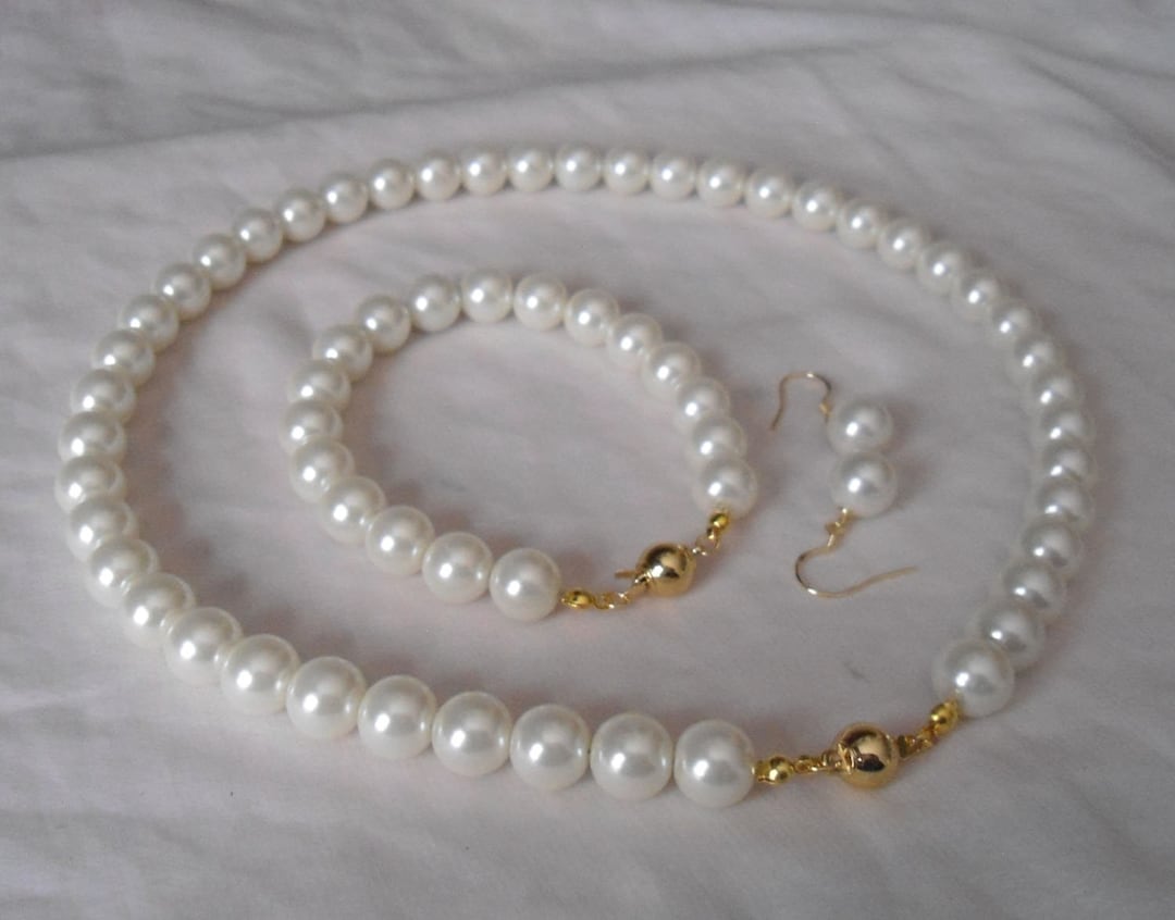 Pearl Sets,pearl Necklace ,pearl Bracelet,pearl Dangle Earrings ,glass ...