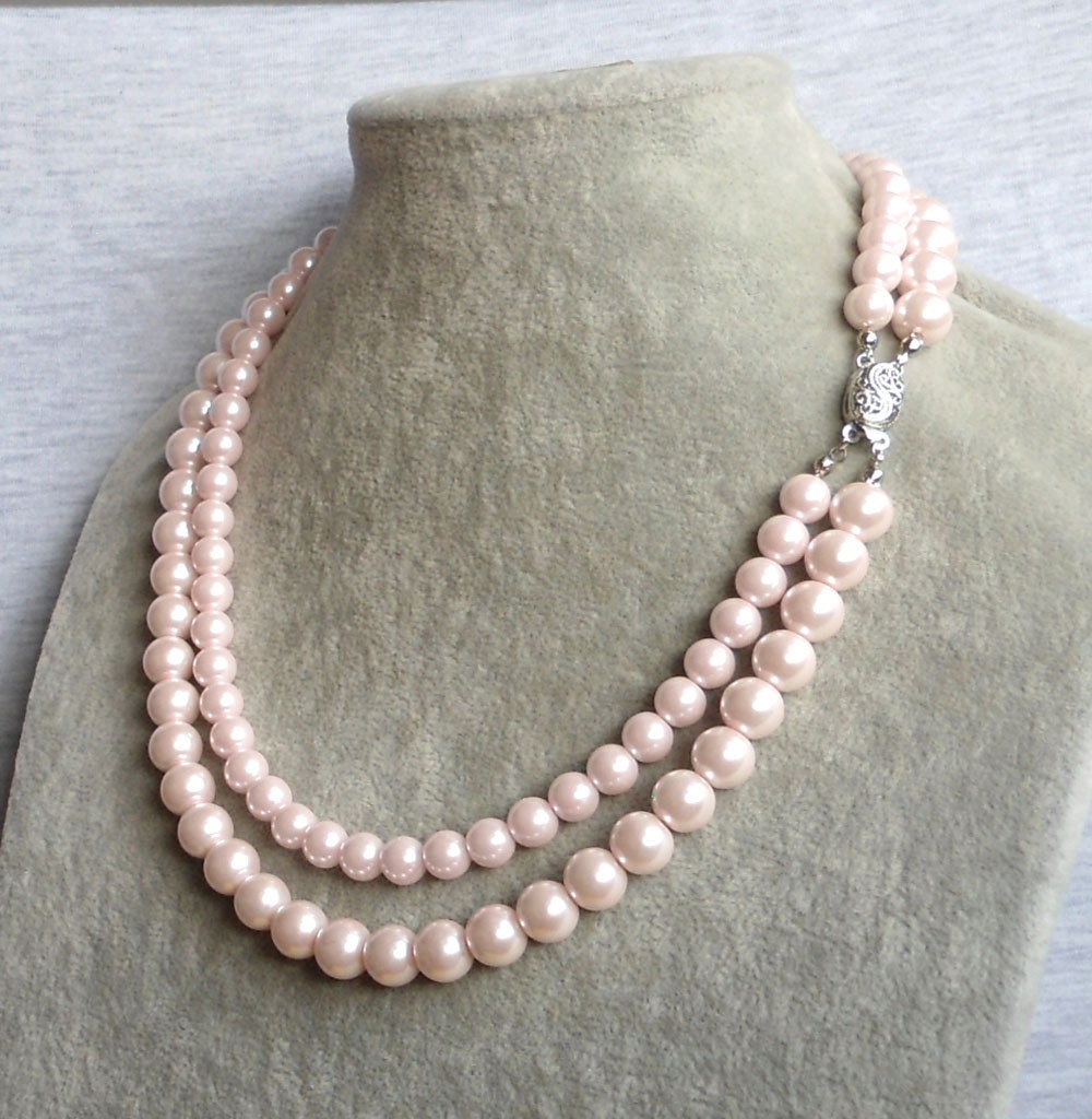 Light pink Pearl NecklaceTwo strand Pearl NecklaceGlass | Etsy
