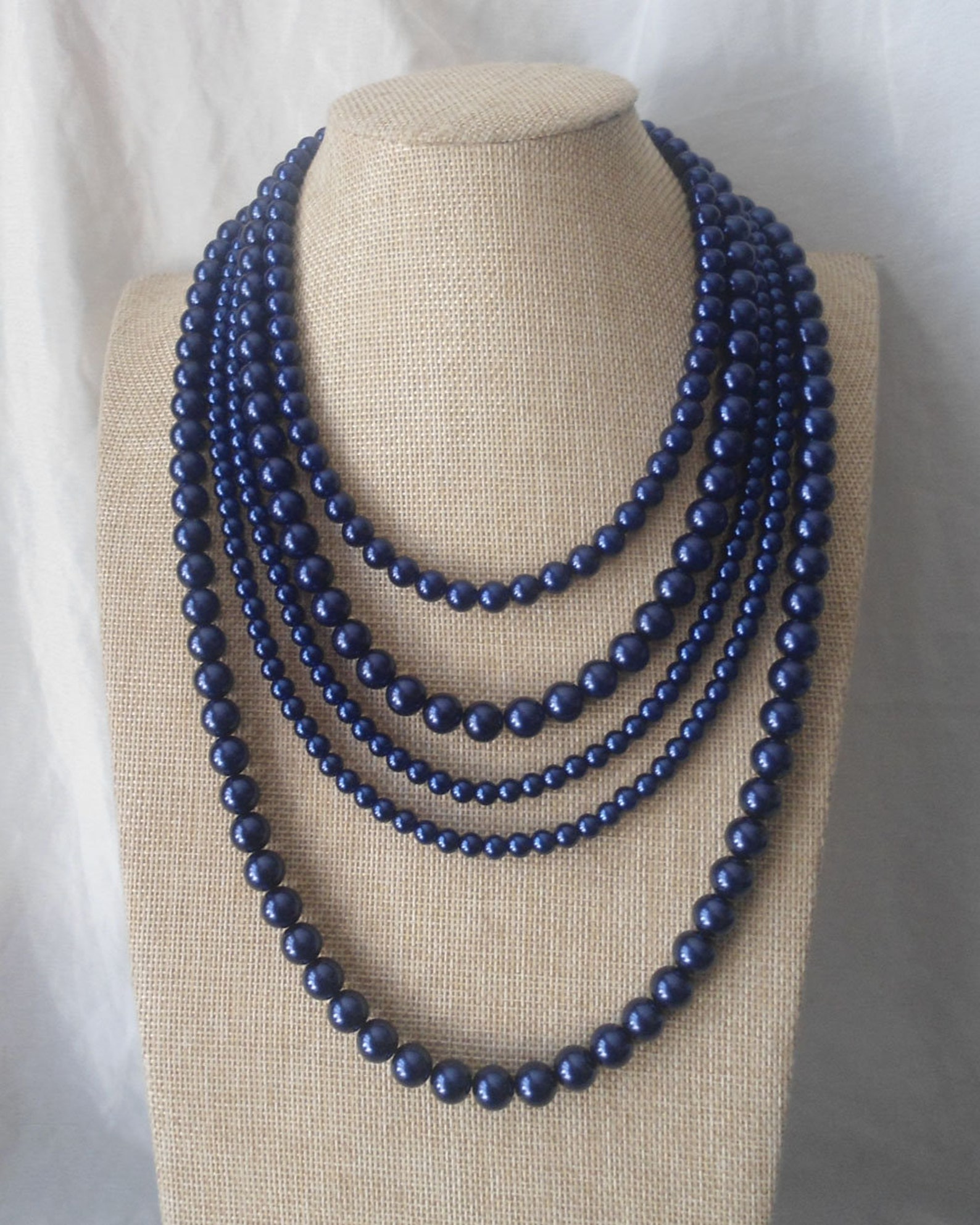 Navy Blue Pearl Necklaces, Wedding Necklace,pearl Necklace, 5 Strands ...