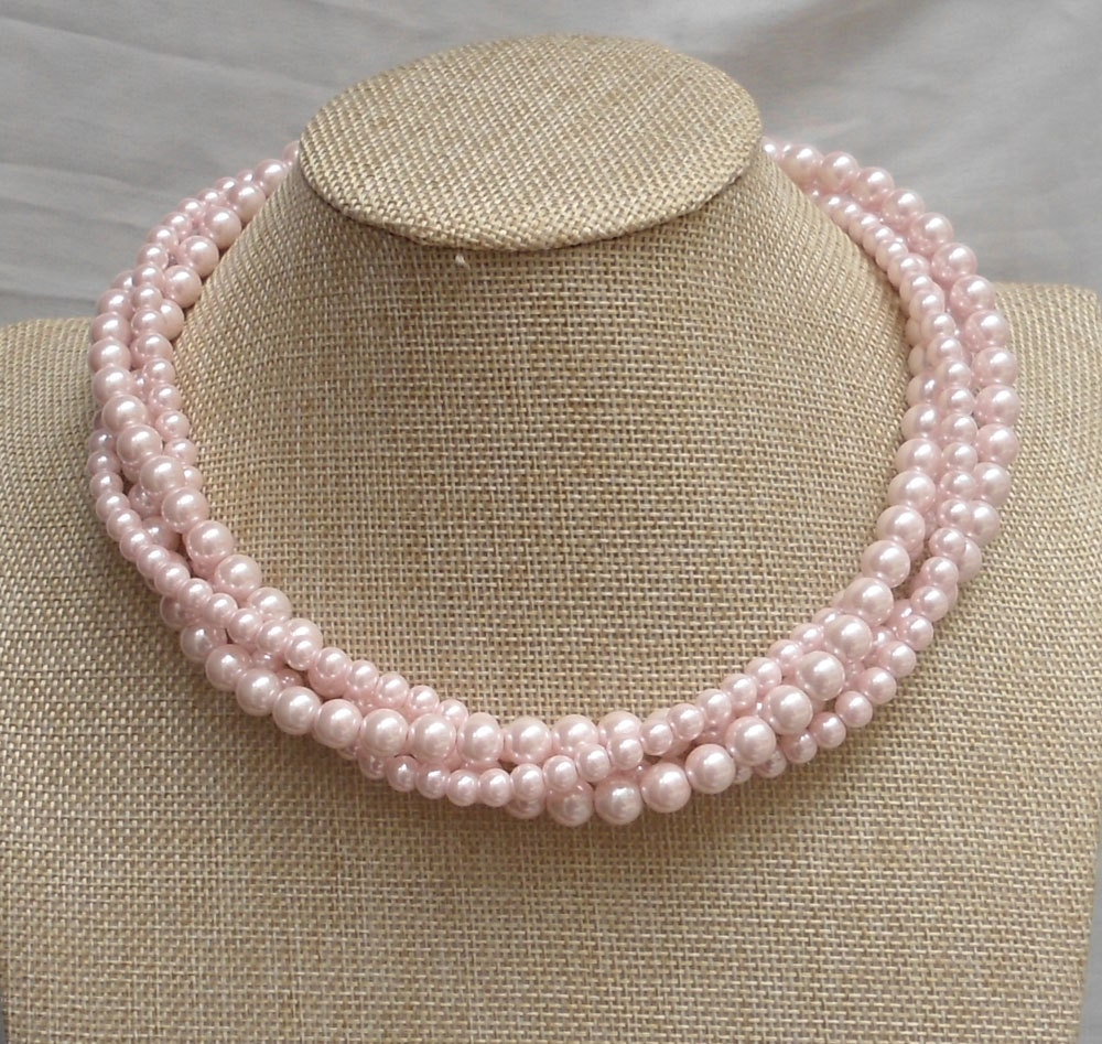 Light Pink Necklacewedding Necklace 4 Pearl Necklacewedding | Etsy