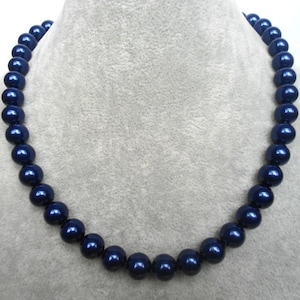 Navy Blue Pearl Necklace,10mm Pearl Necklace,single Pearl Necklace ...