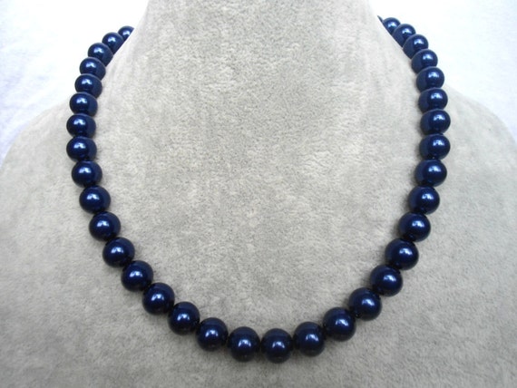 Navy Blue Pearl Necklace10mm Pearl NecklaceSingle Pearl | Etsy
