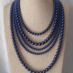 Navy Blue Pearl Necklaces, Wedding Necklace,pearl Necklace, 5 Strands ...