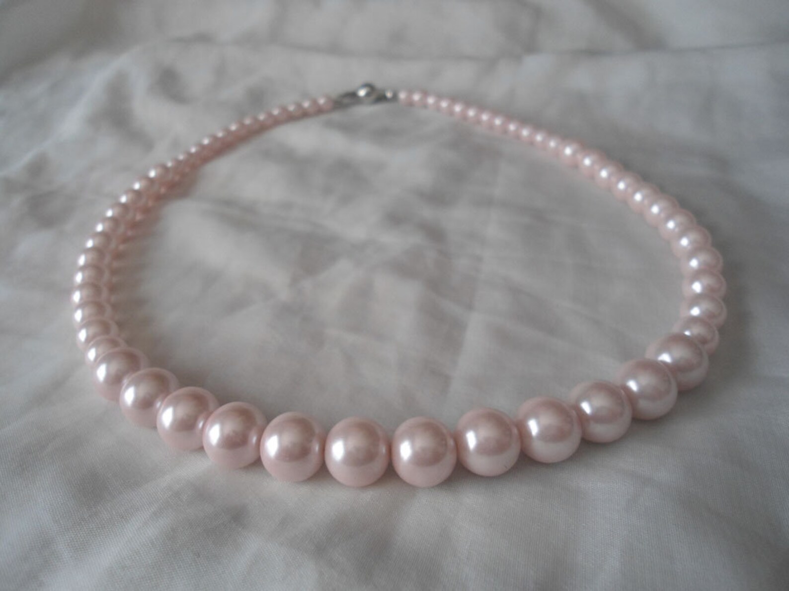 Light Pink Pearl Necklaceone Strand Pearl Necklaceglass - Etsy