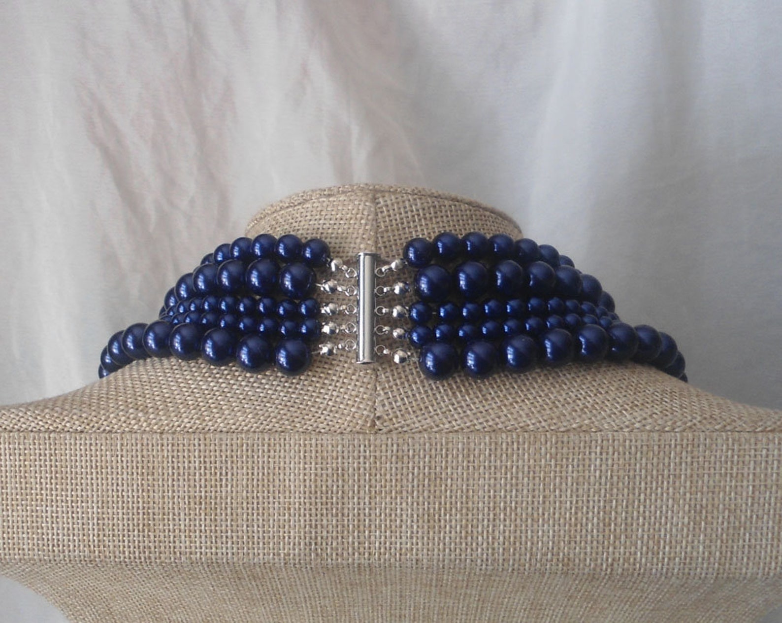 Navy Blue Pearl Necklaces, Wedding Necklace,pearl Necklace, 5 Strands ...