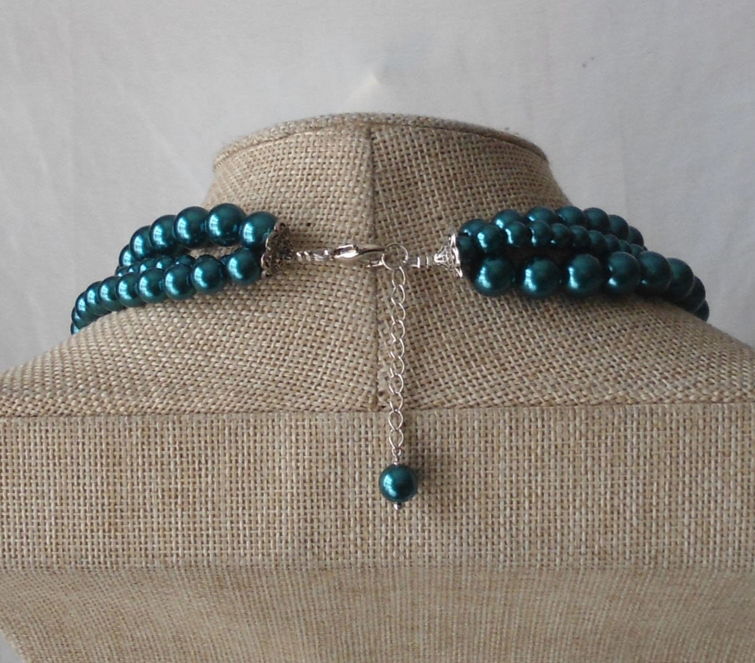 Teal Pearl Necklace Pearl Necklace ,glass Pearl Necklace,3 Strands ...