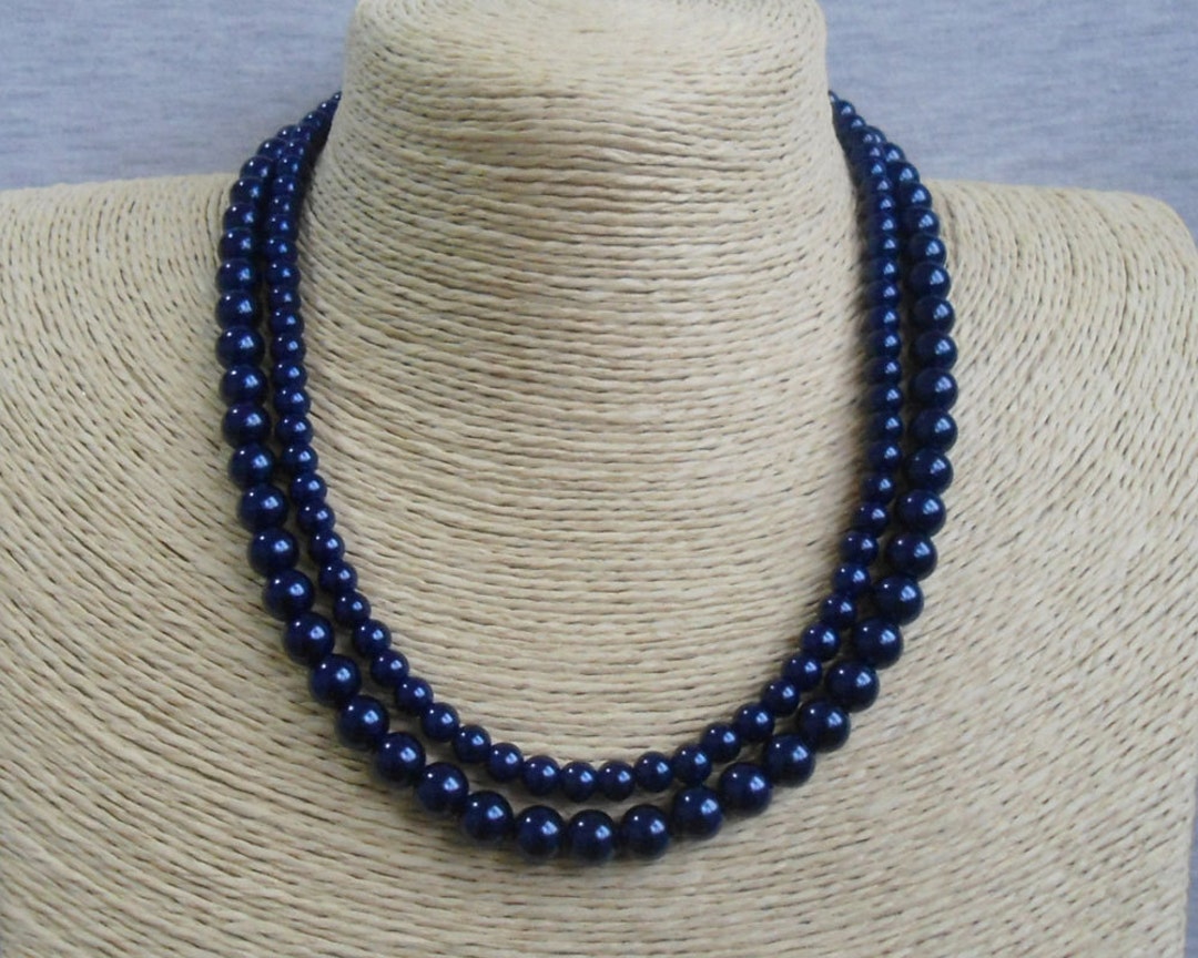 Navy Blue Pearl Necklaces, Wedding Necklace,pearl Necklace, 2 Strands ...