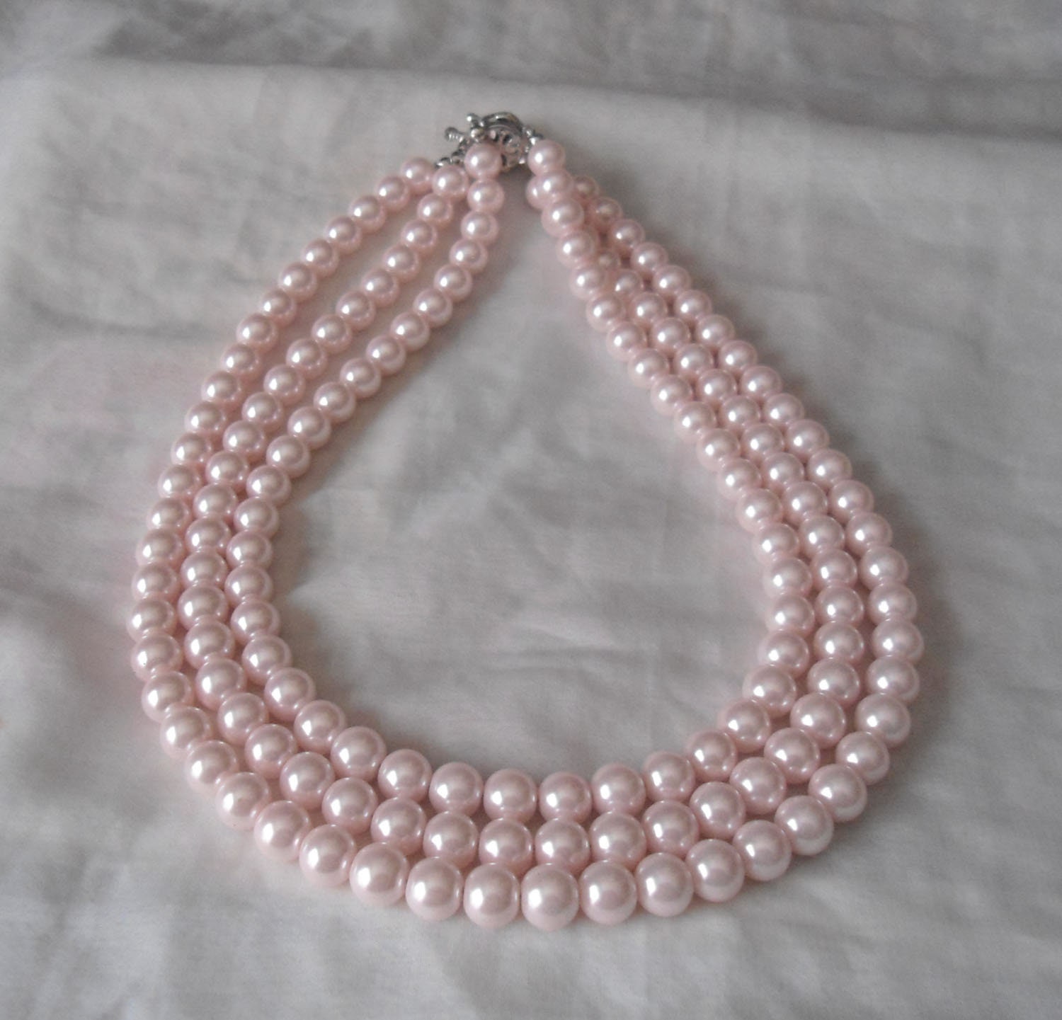 Light pink Pearl Necklace Glass Pearl Necklace3 Strands | Etsy