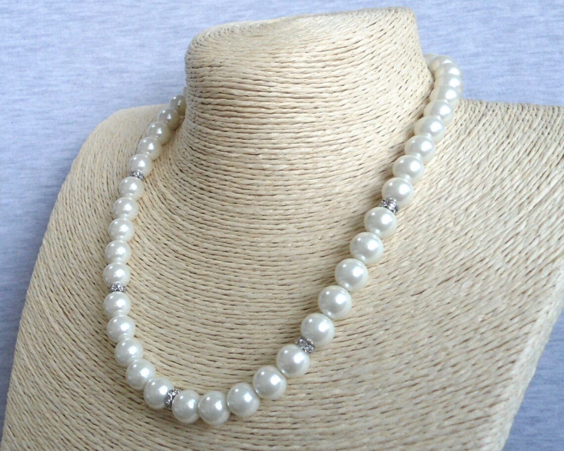 Pearl Necklacepearl and Rhinestone Necklaces Glass Pearl - Etsy