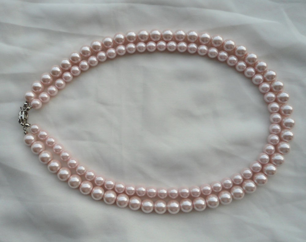 Light Pink Pearl Necklacetwo Strand Pearl Necklaceglass - Etsy