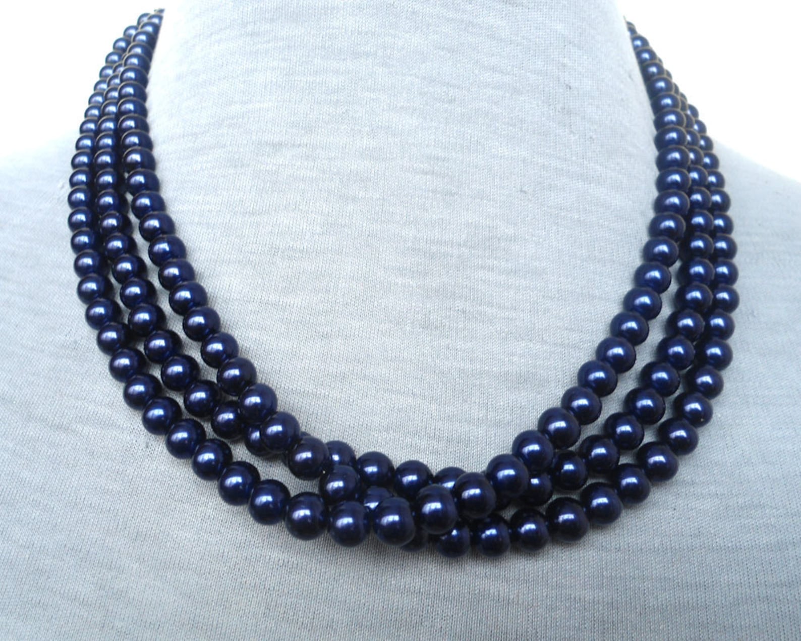 Collana di perle blu navy collana di perle a triplo filo - Etsy Italia
