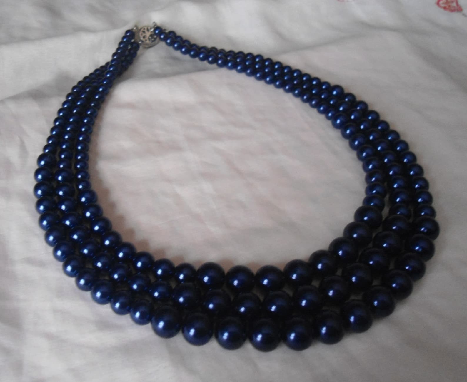 Navy Blue Pearl Necklaces, Wedding Necklace,pearl Necklace, 3 Strands ...